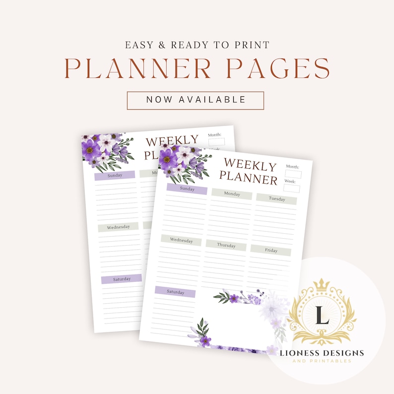 Purple Flower Weekly Planner Printable - Etsy