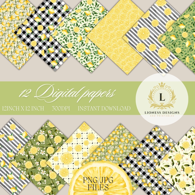 Lemons Seamless Digital Paper Pattern - Lemon Floral Pattern for ...