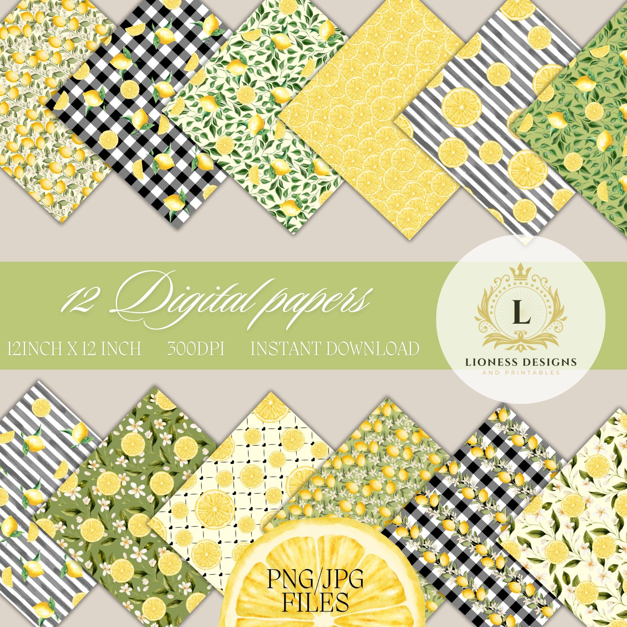 Lemons Seamless Digital Paper Pattern - Lemon Floral Pattern for ...