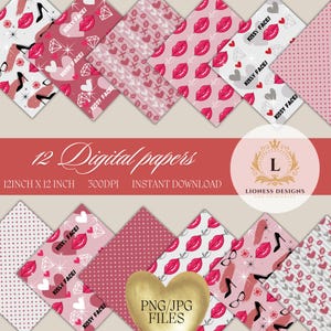 Valentine Seamless Digital Paper, Lips and Hearts Pattern, Scrapbooking ...