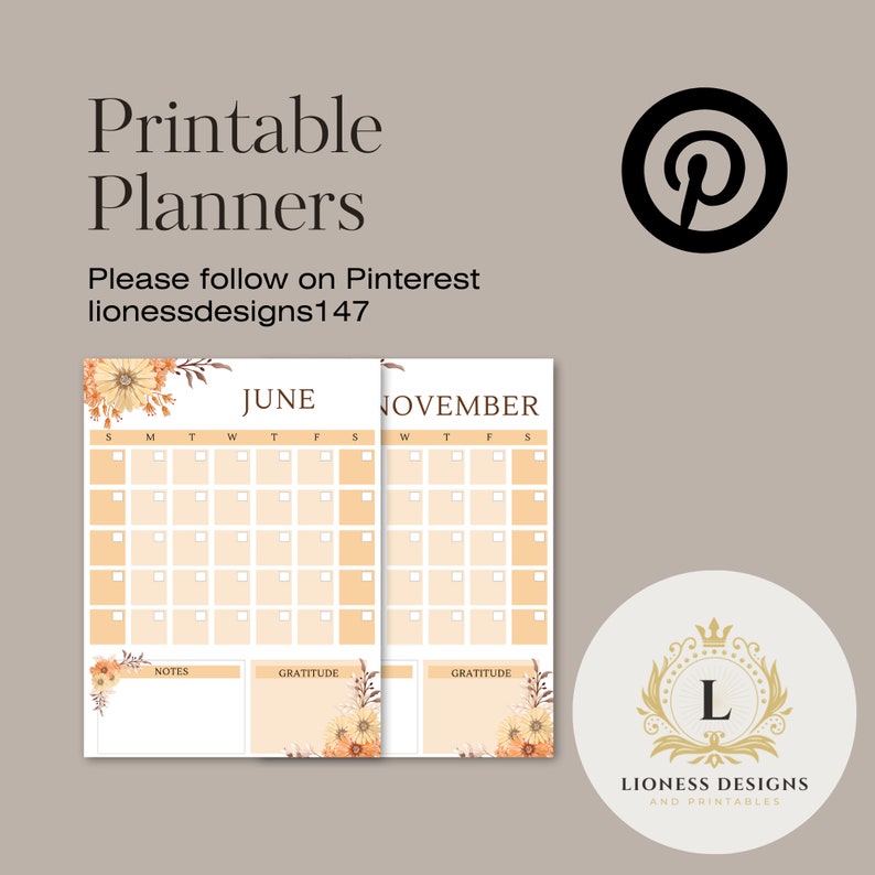 Orange Flower Monthly Planner Printable - Etsy