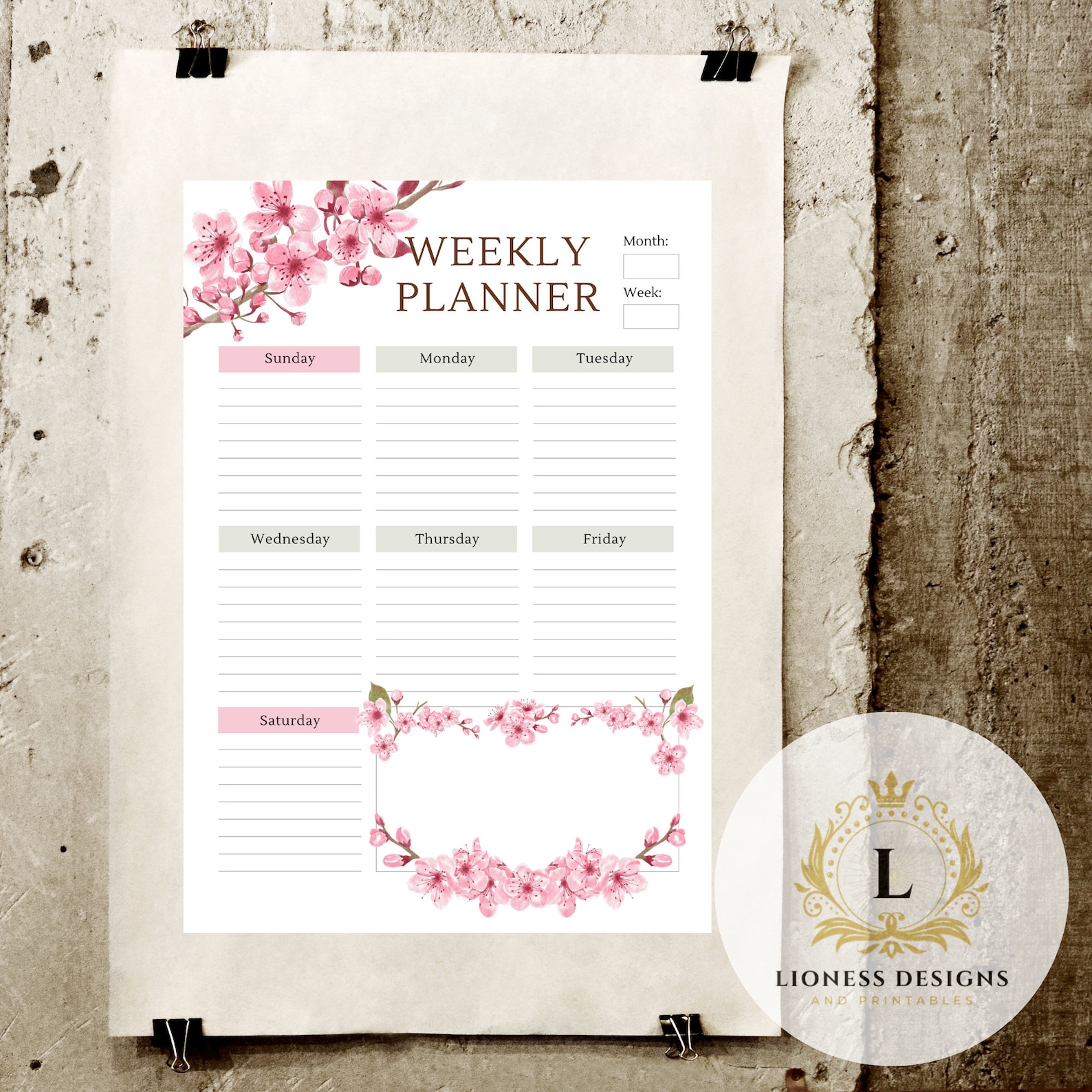 Cherry Blossom Weekly Planner Printable - Etsy