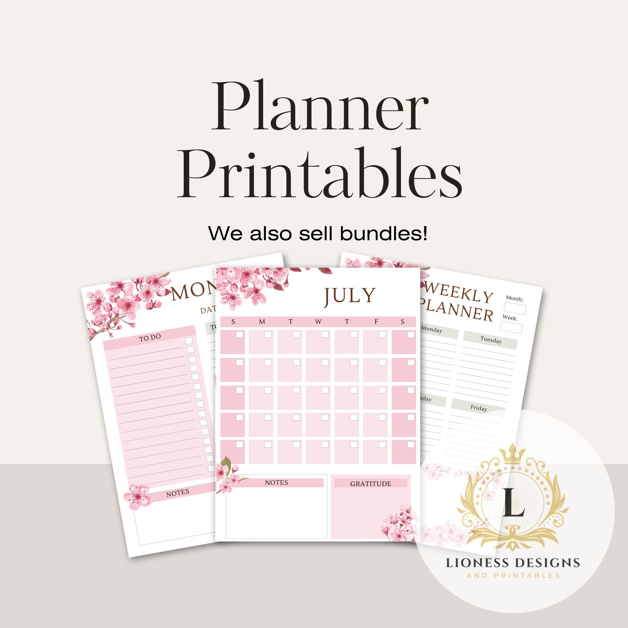 Cherry Blossom Monthly Planner Printable - Etsy