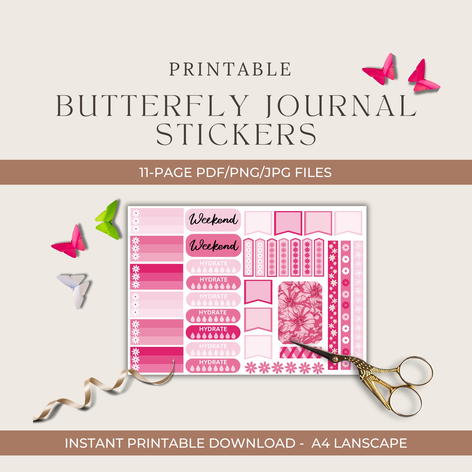 Butterfly Journal Stickers Pink - Etsy