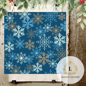 Snowy Christmas Seamless Patterns, Beige, Blue and White, Seasonal ...