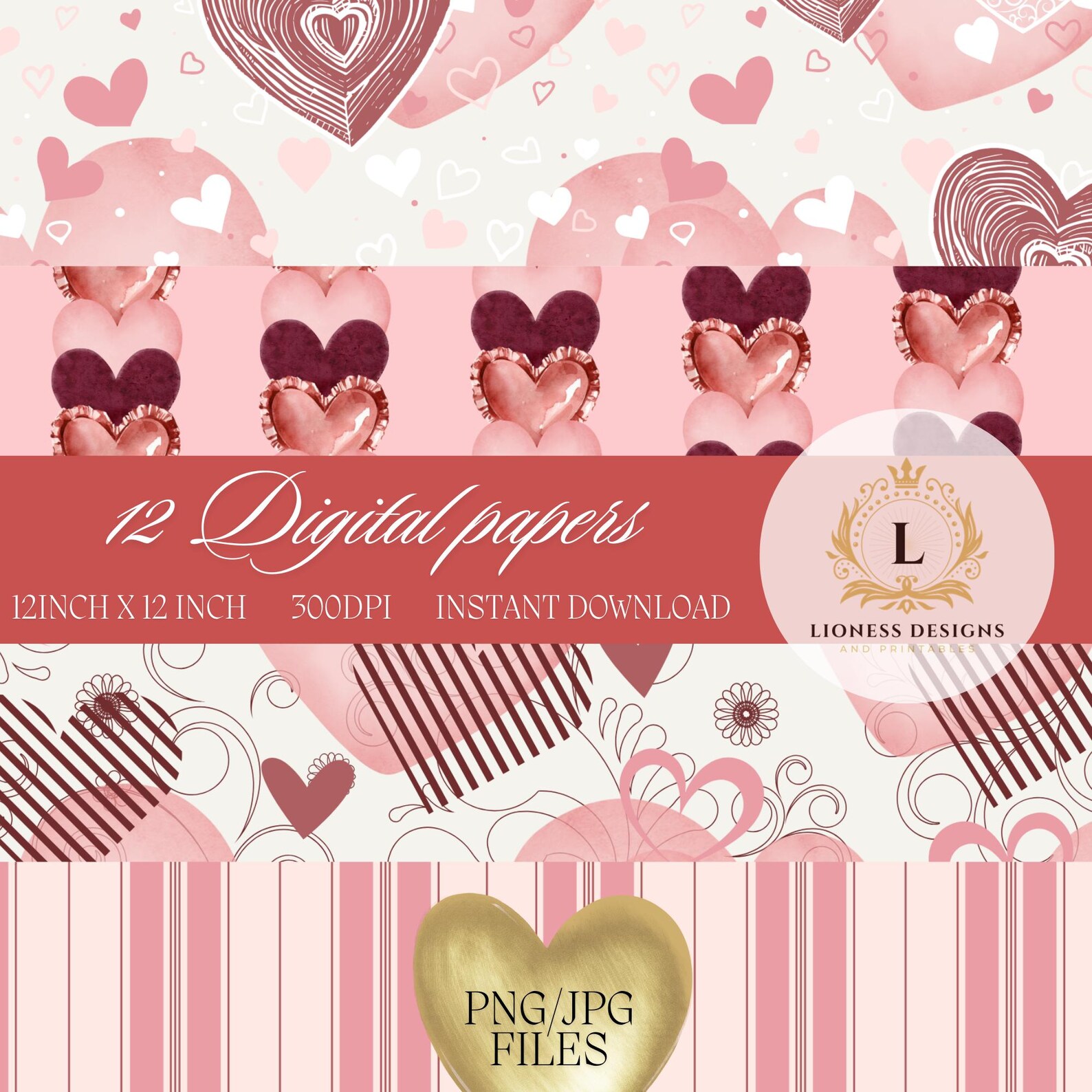Valentine Seamless Digital Paper, Love Blush Heart Pattern ...