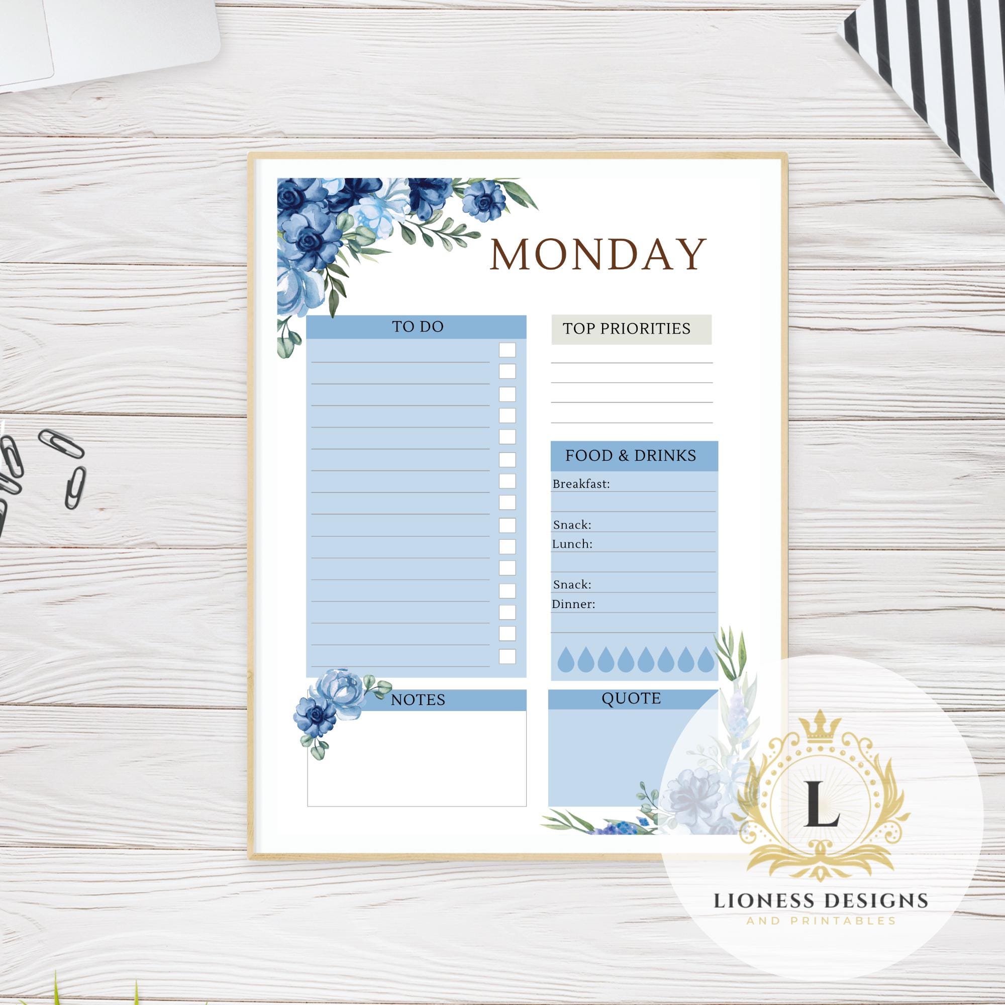 Blue Flower Daily Planner Printable - Etsy
