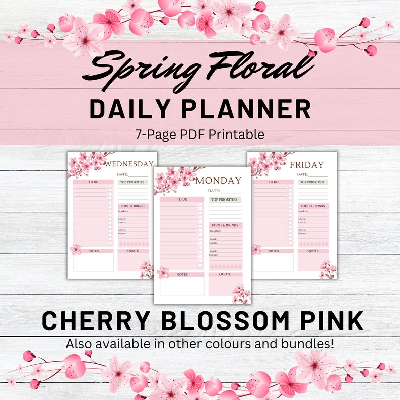 Cherry Blossom Daily Planner Printable - Etsy