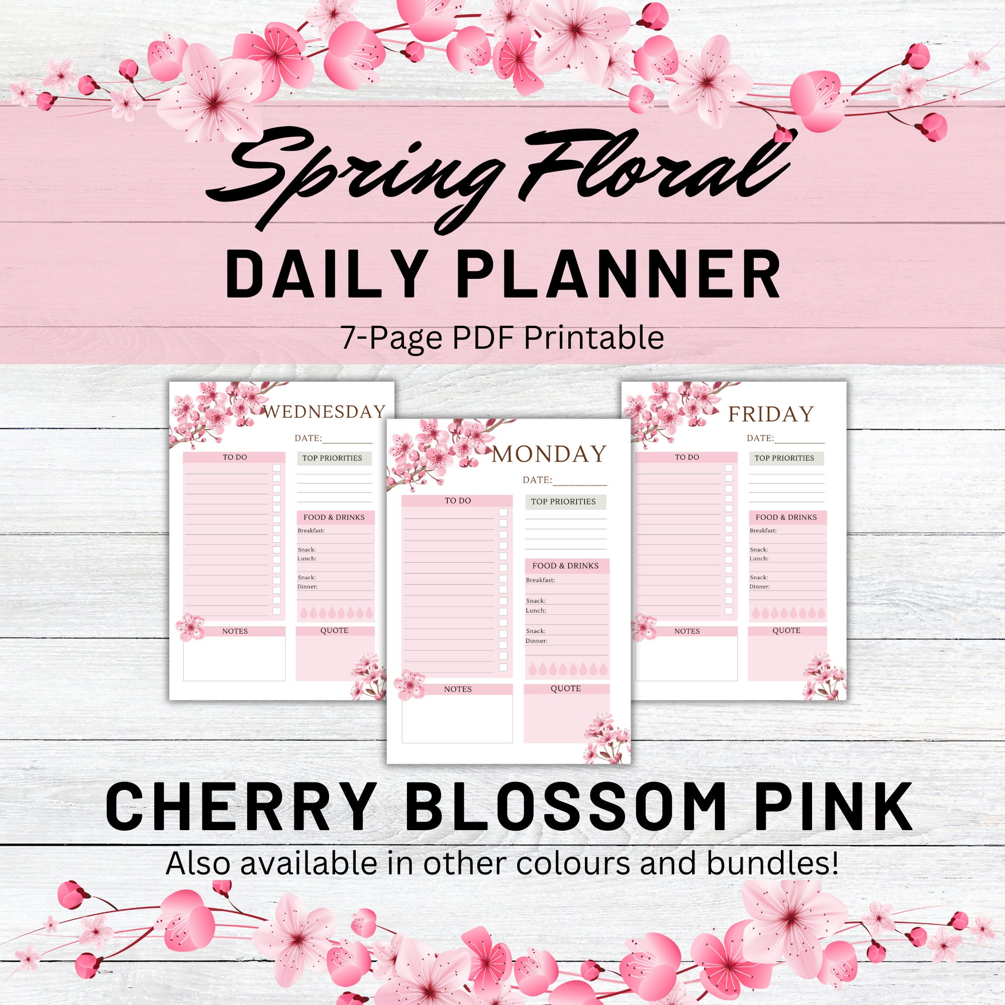 Cherry Blossom Daily Planner Printable - Etsy