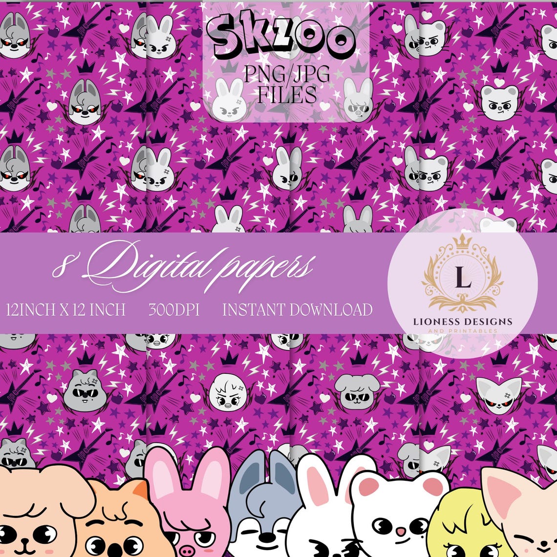 Evil Skzoo Digital Paper Straykids Seamless Wallpaper Purple Design ...
