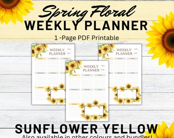 Printable Sunflower Weekly Planner Pages, DIGITAL DOWNLOAD, A4, A5 and ...