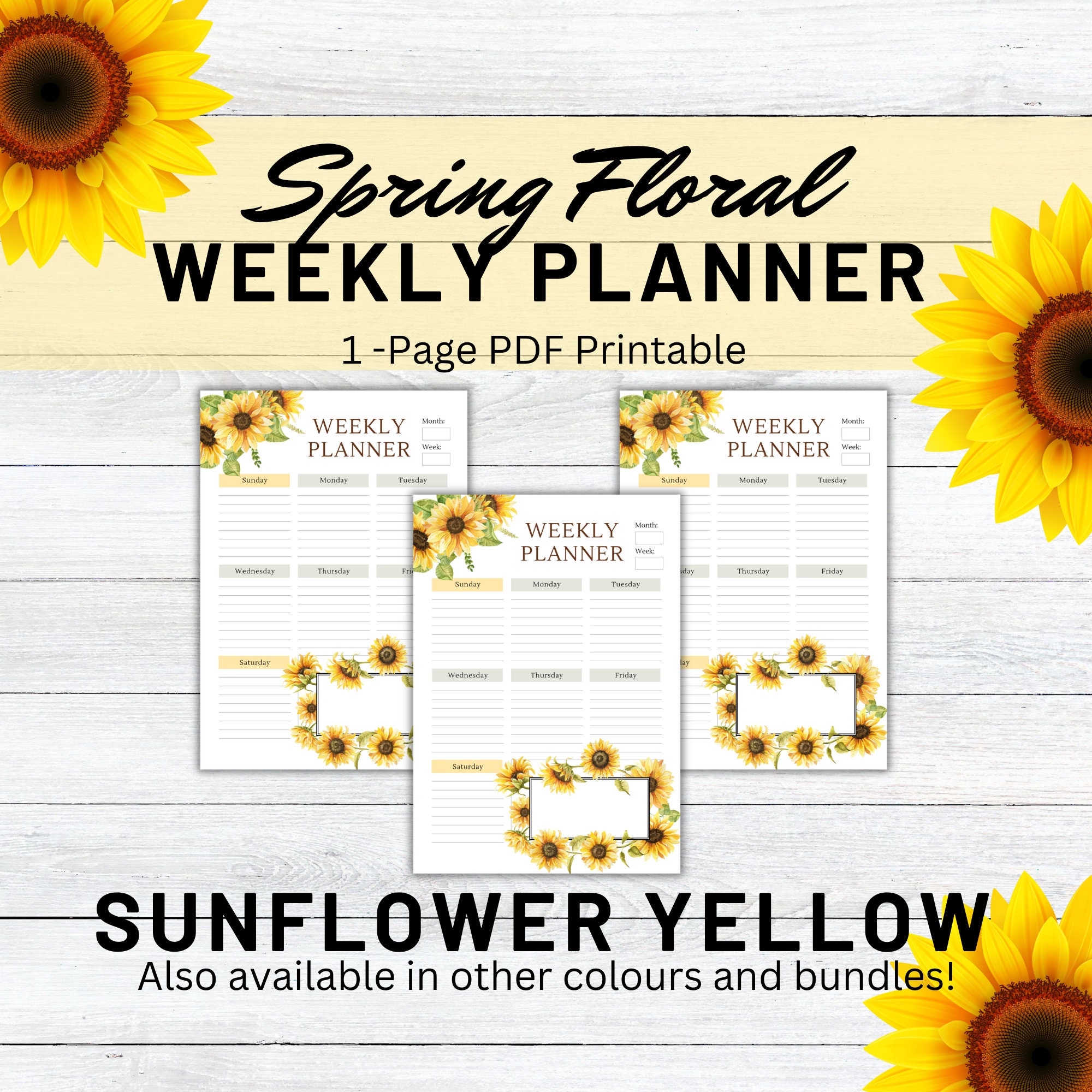 Sunflower Weekly Planner Printable - Etsy