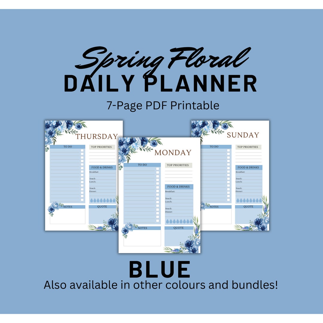 Blue Flower Daily Planner Printable - Etsy