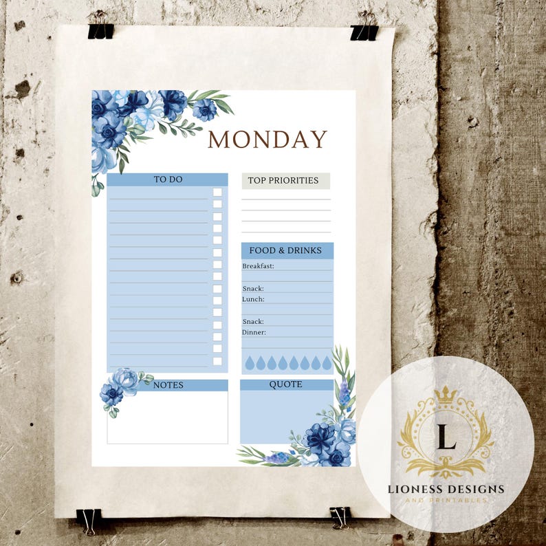 Blue Flower Daily Planner Printable - Etsy