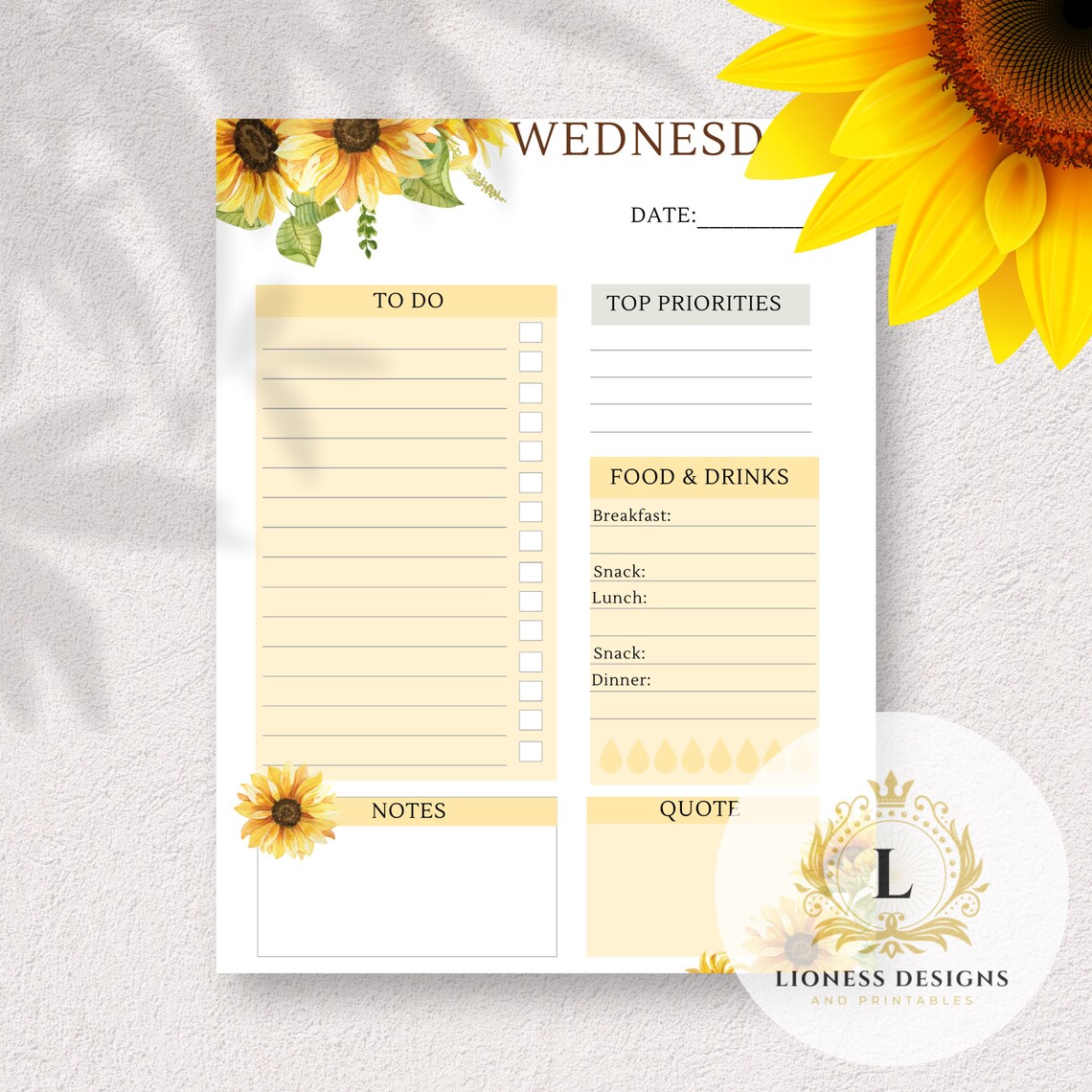 Sunflower Daily Planner Printable - Etsy