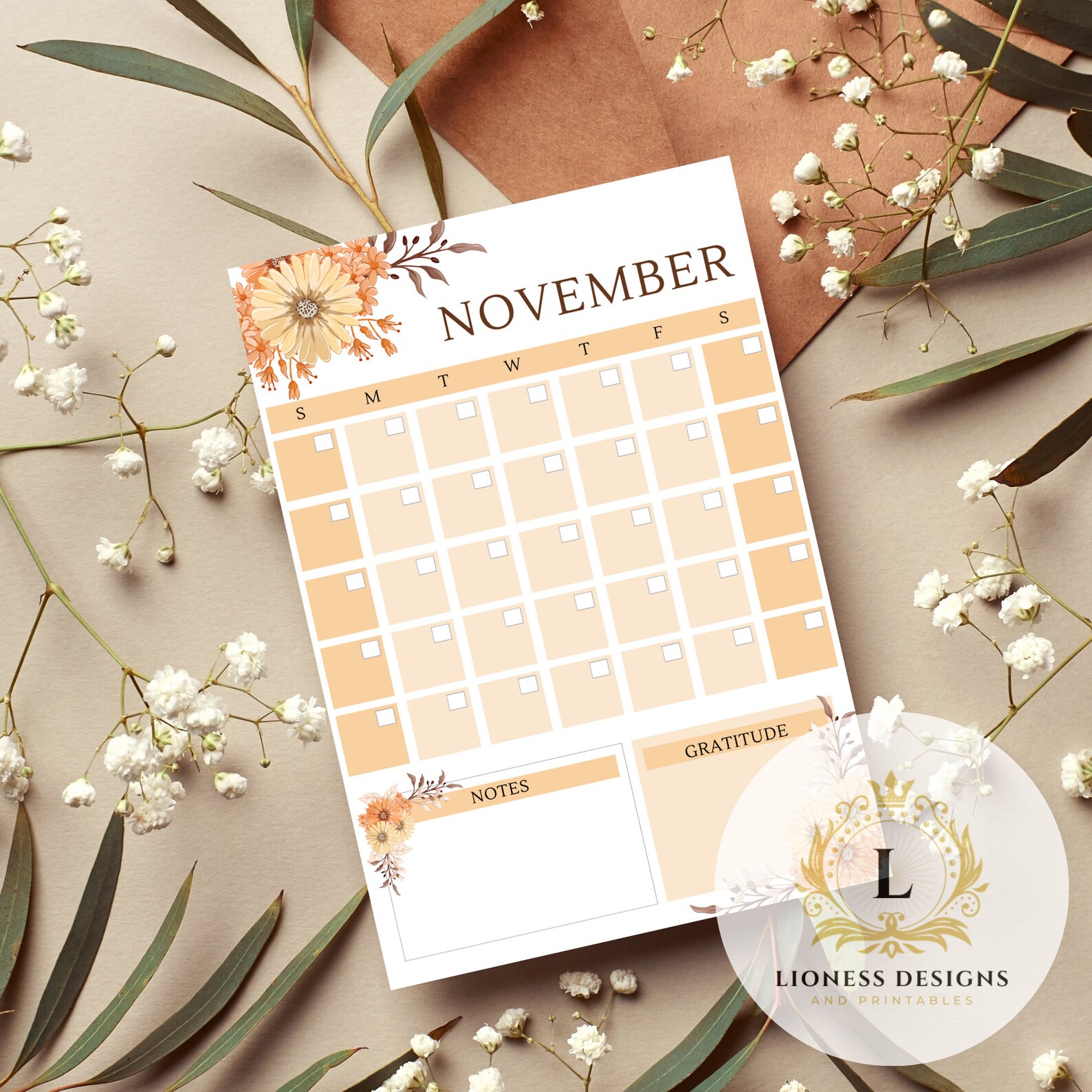 Orange Flower Monthly Planner Printable - Etsy
