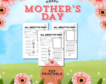 All About My Mom Survey Printable, Mothers Day Questionnaire, Mothers ...