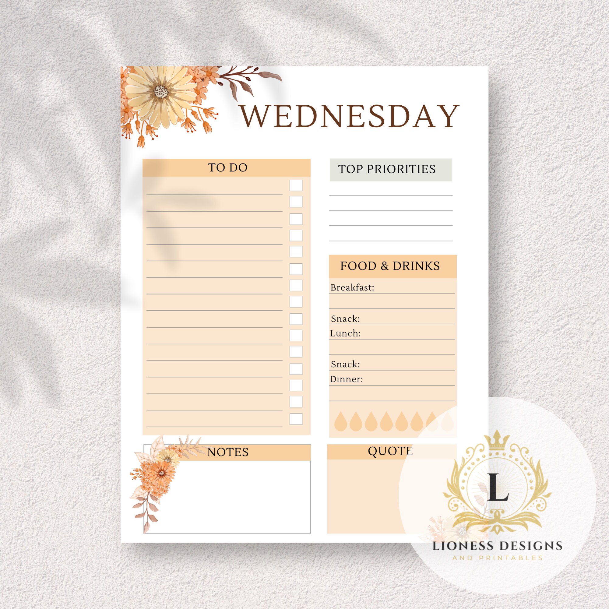 Orange Flower Daily Planner Printable - Etsy