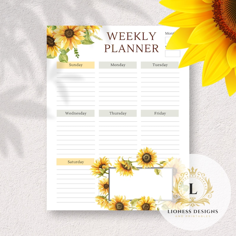 Sunflower Weekly Planner Printable - Etsy