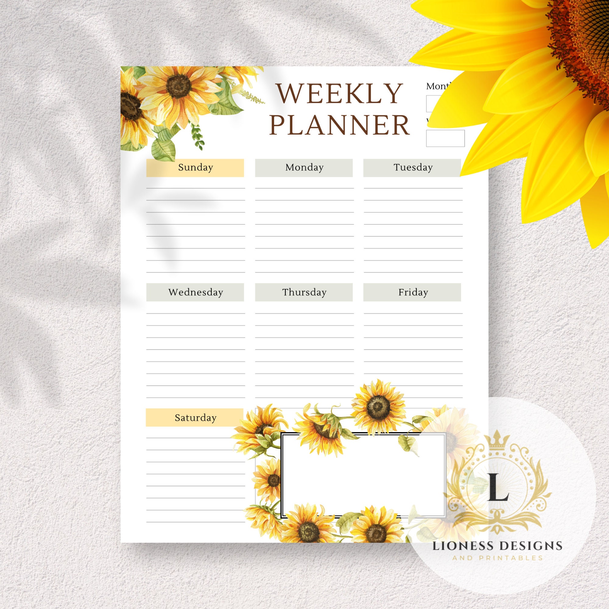 Sunflower Weekly Planner Printable - Etsy