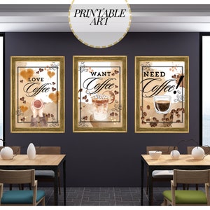 Coffee Printable Art - Watercolor Printable Art, Set of 3. - Etsy