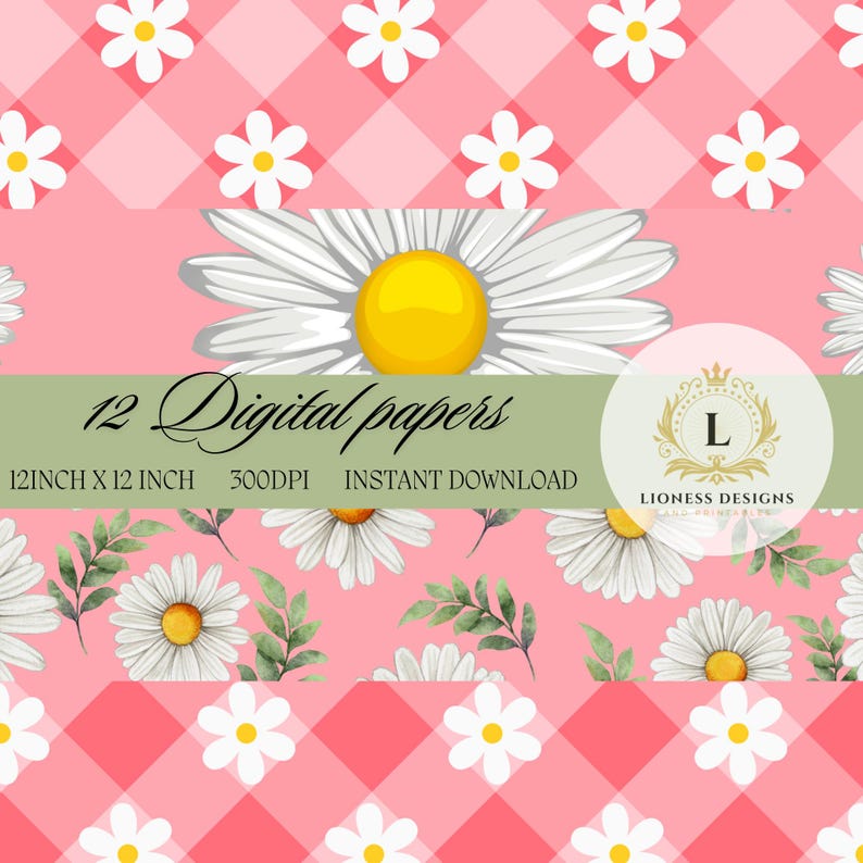 Pink Daisy Seamless Digital Paper Pattern - Daisy Floral Pattern for ...