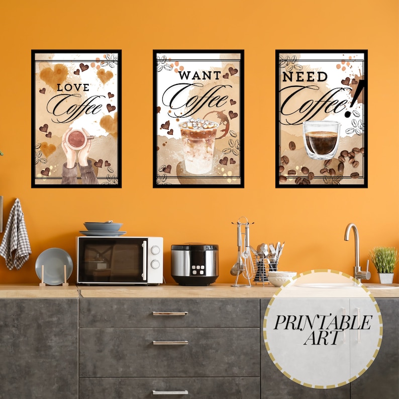 Coffee Printable Art - Watercolor Printable Art, Set of 3. - Etsy