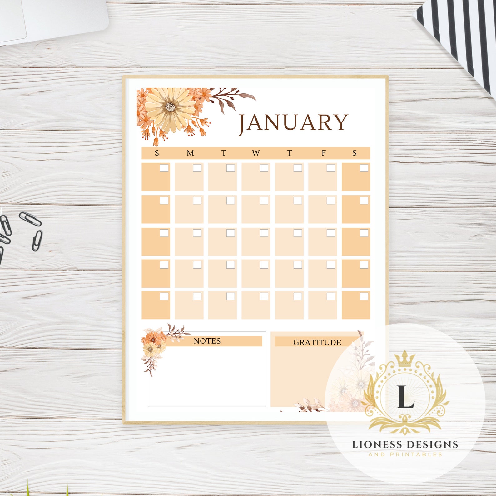 Orange Flower Monthly Planner Printable - Etsy