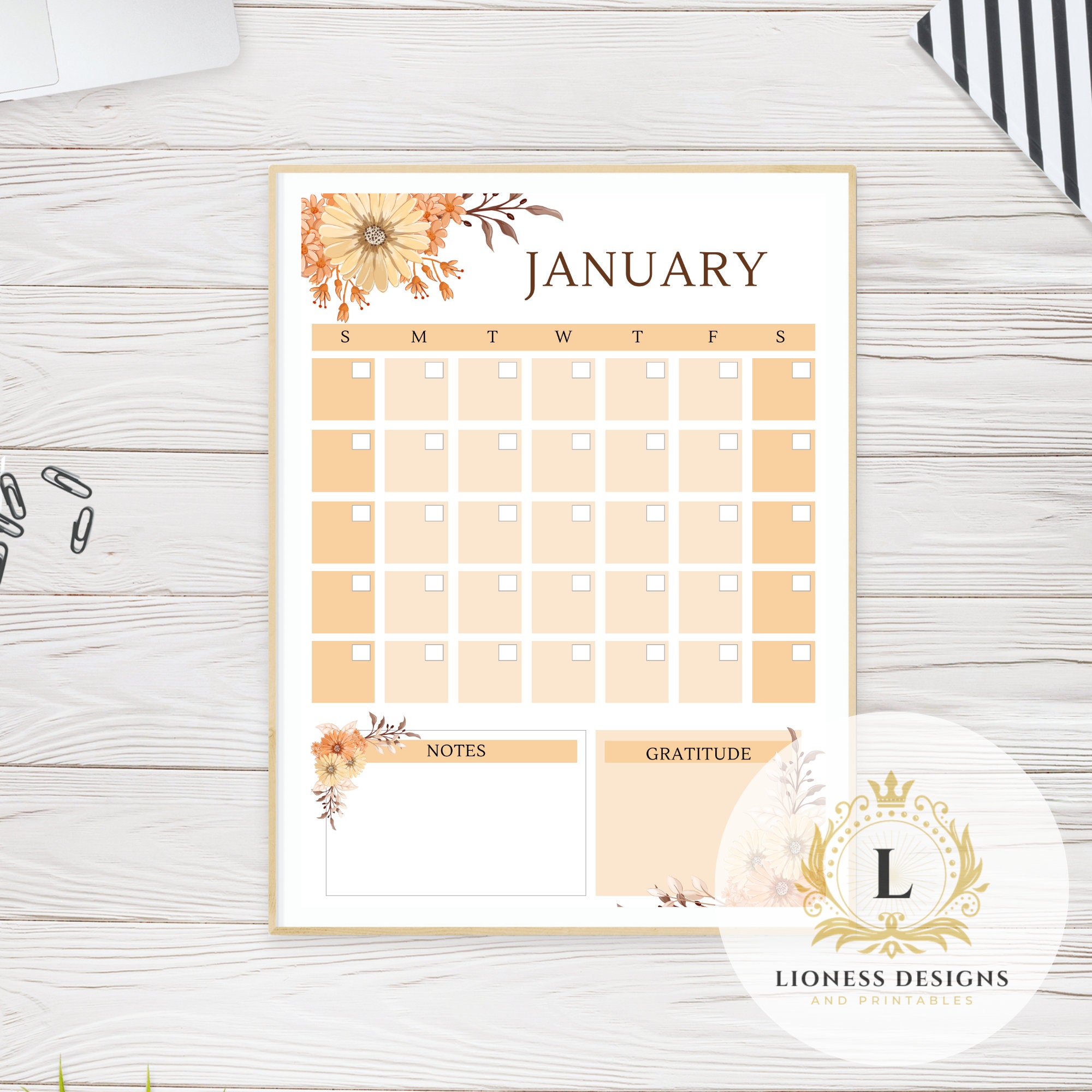Orange Flower Monthly Planner Printable - Etsy