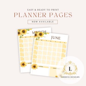 Sunflower Monthly Planner Printable - Etsy