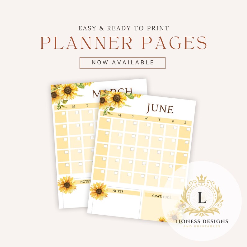 Sunflower Monthly Planner Printable - Etsy