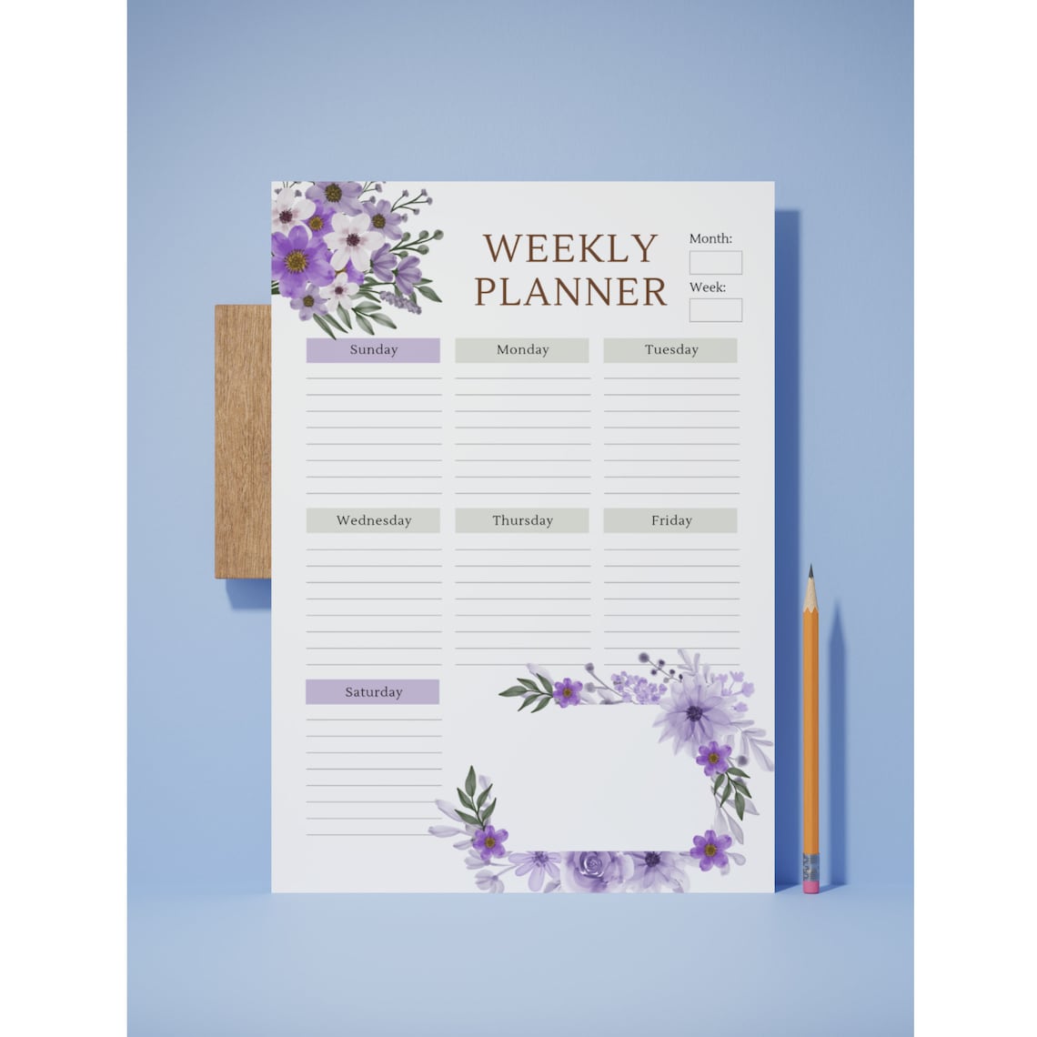 Purple Flower Weekly Planner Printable - Etsy