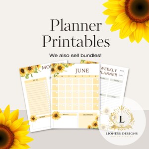 Sunflower Monthly Planner Printable - Etsy