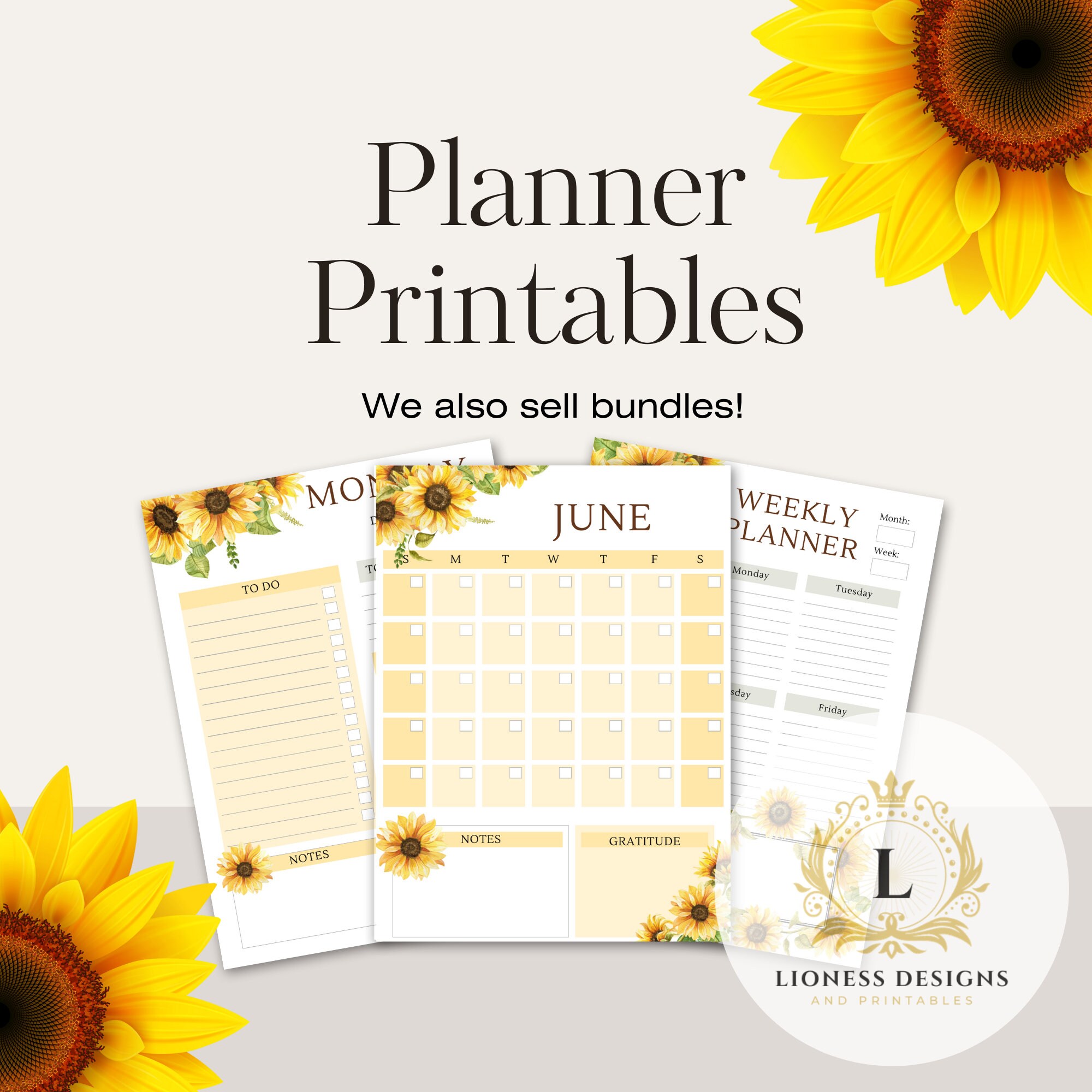 Sunflower Monthly Planner Printable - Etsy
