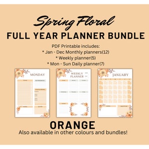 Orange Flower Full Yearly Planner Printable - Etsy