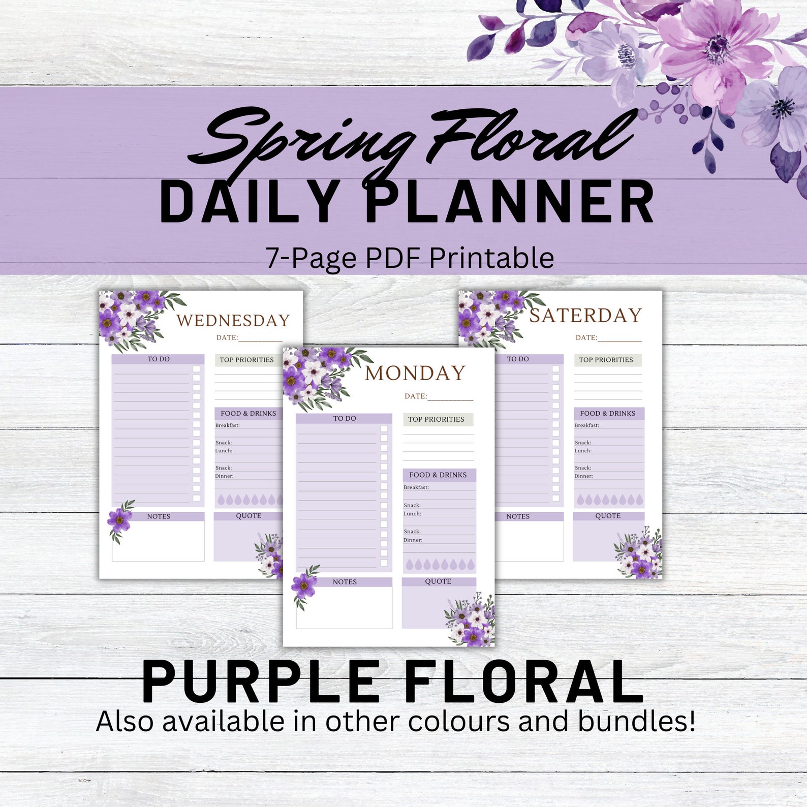Purple Flower Daily Planner Printable - Etsy