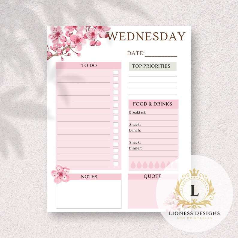 Cherry Blossom Daily Planner Printable - Etsy
