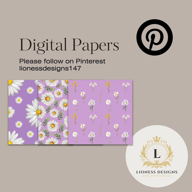Purple Daisy Seamless Digital Paper Pattern - Daisy Floral Pattern for ...
