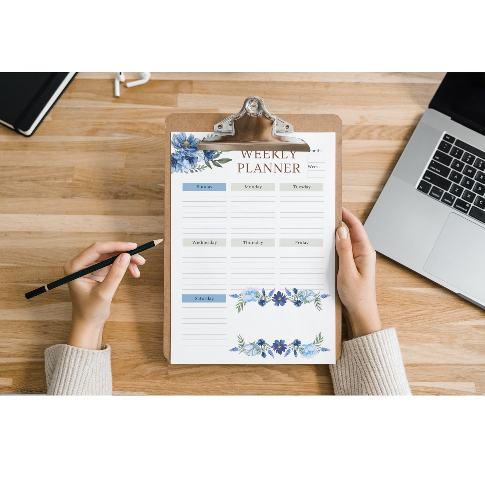 Blue Flower Weekly Planner Printable - Etsy