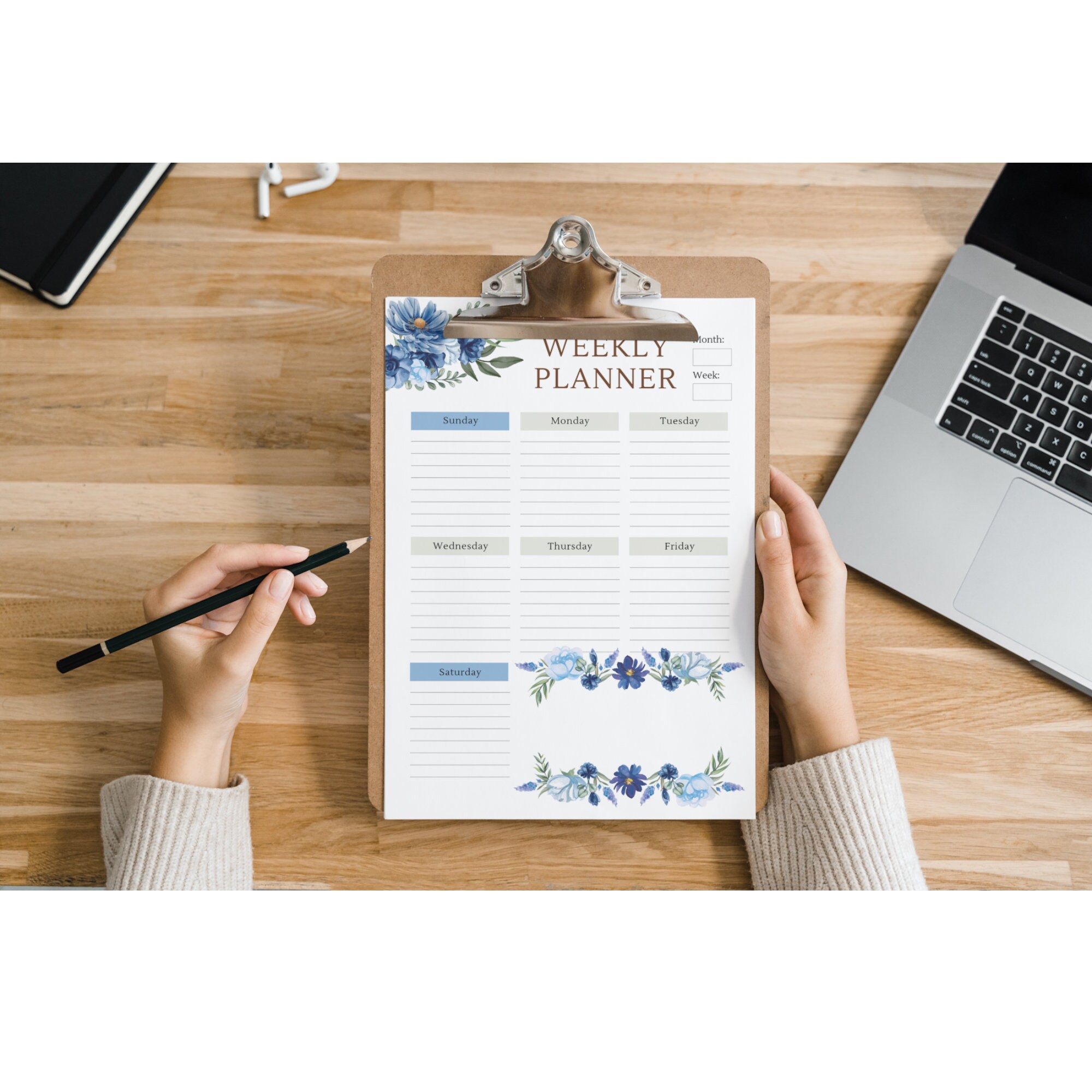 Blue Flower Weekly Planner Printable - Etsy