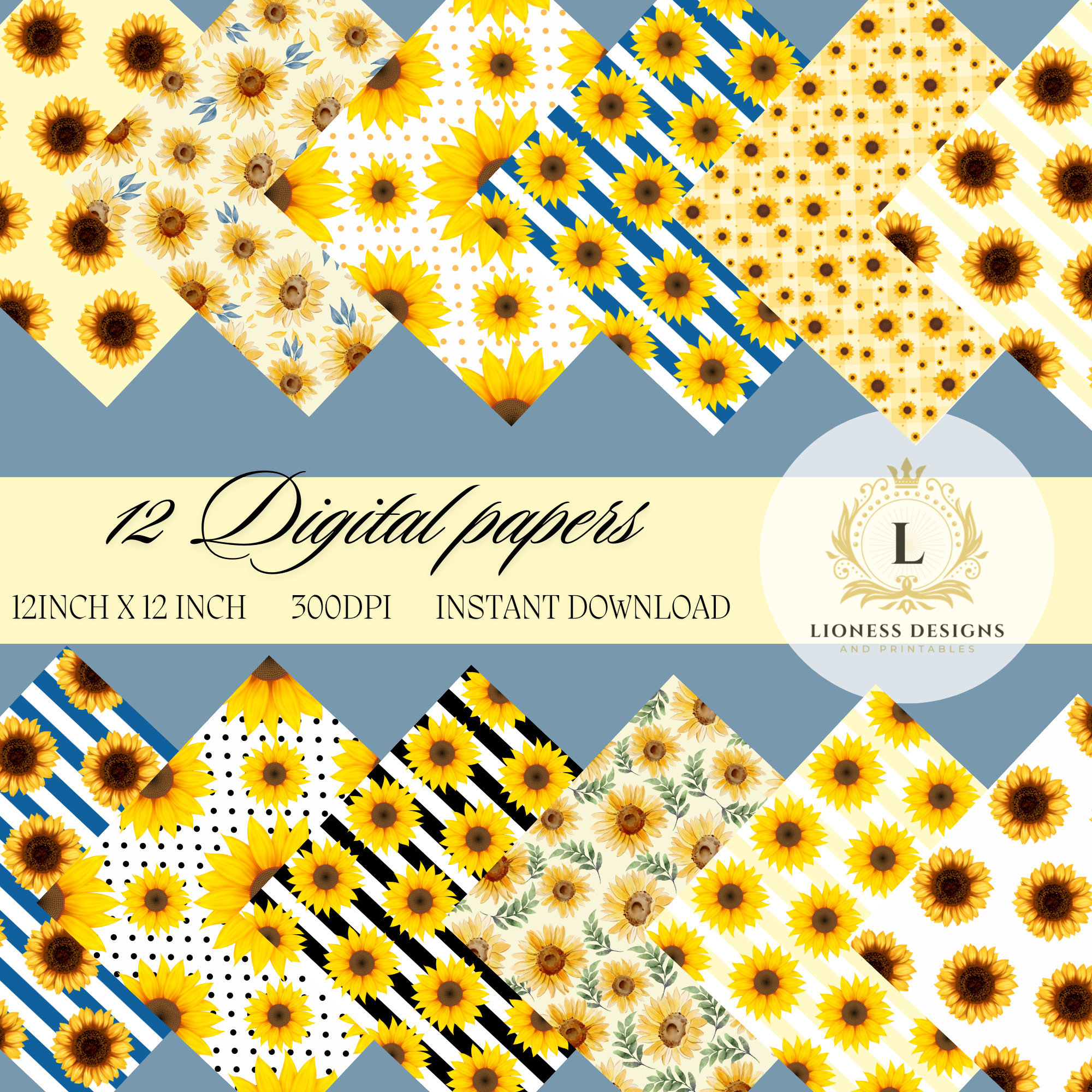 Sunflower Digital Paper Pattern - Sunflower Pattern for Personal and ...