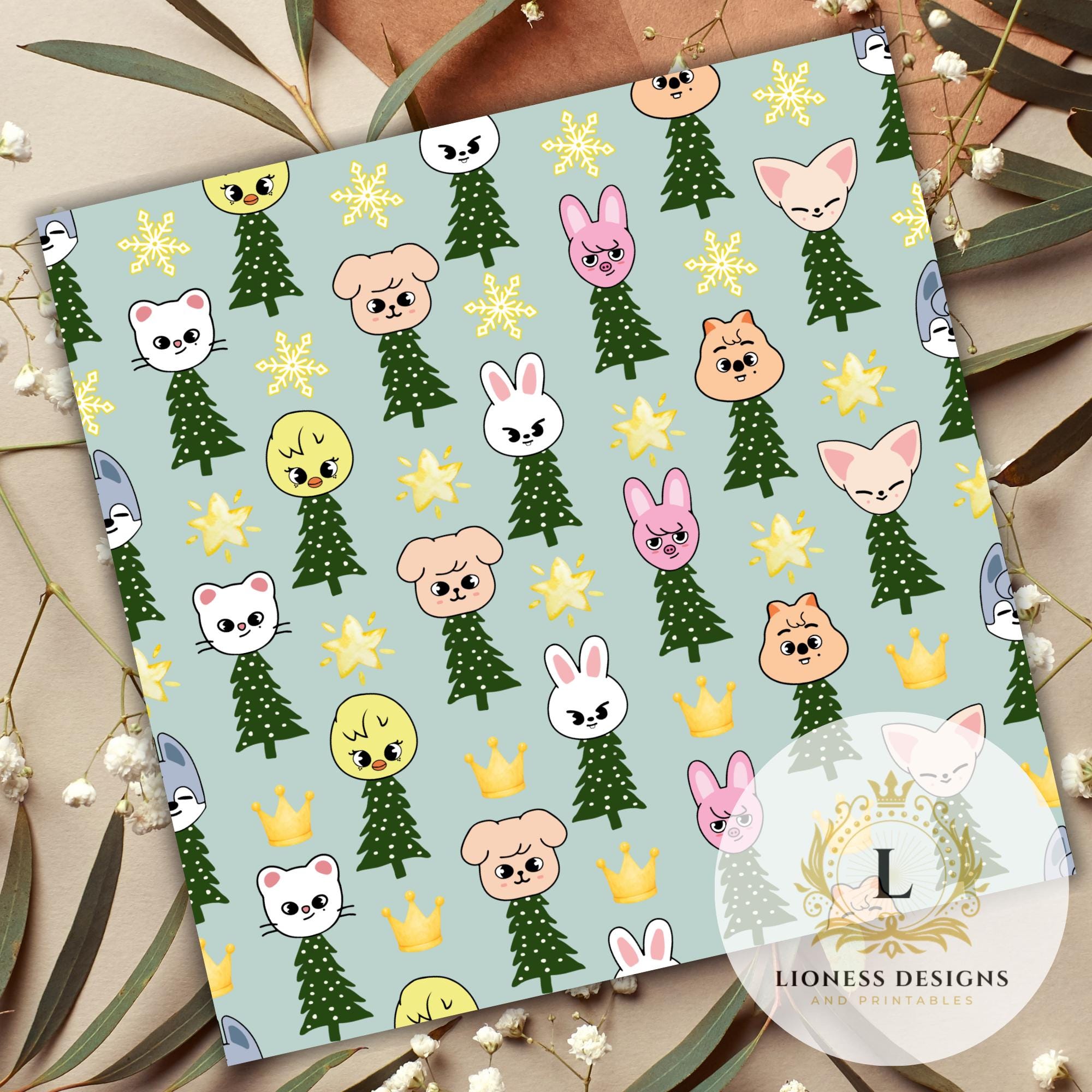 Straykids Skzoo Characters Christmas Seamless Patterns: Scrapbooking ...