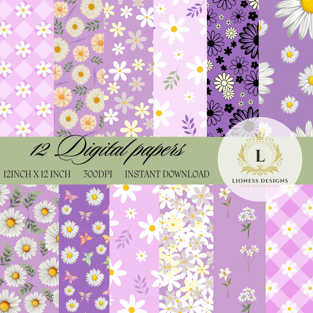 Purple Daisy Seamless Digital Paper Pattern - Daisy Floral Pattern for ...