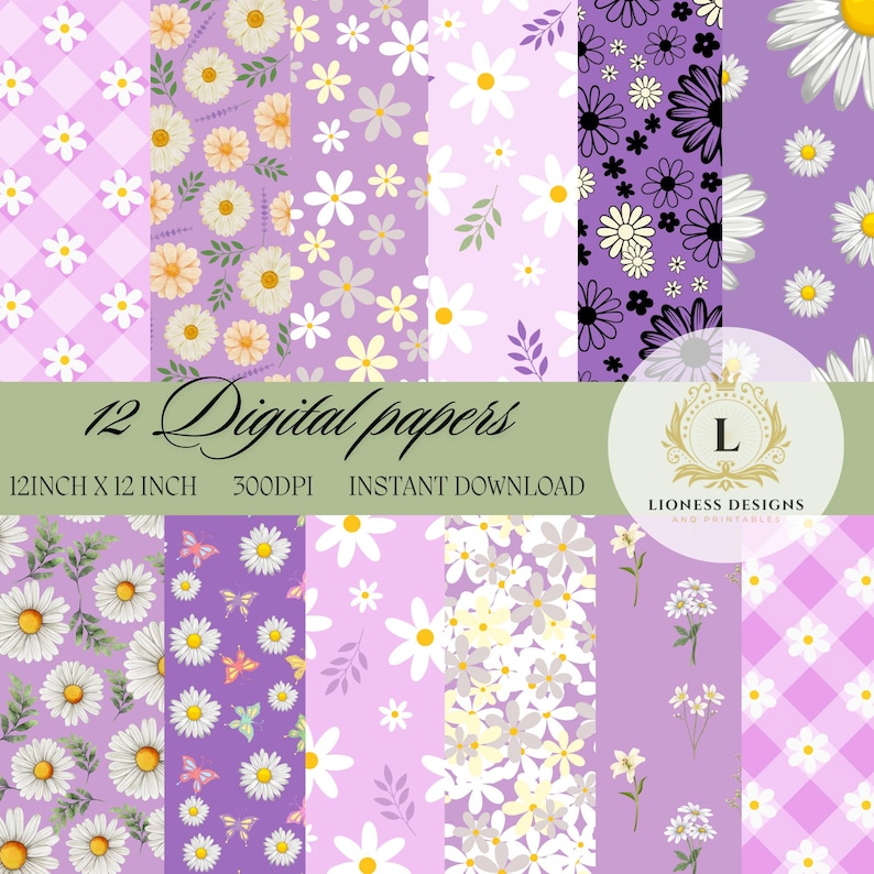 Purple Daisy Seamless Digital Paper Pattern - Daisy Floral Pattern for ...