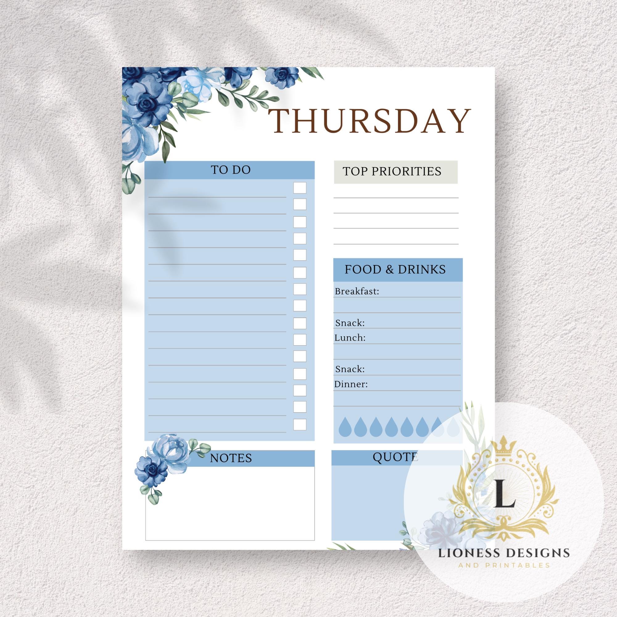 Blue Flower Daily Planner Printable - Etsy