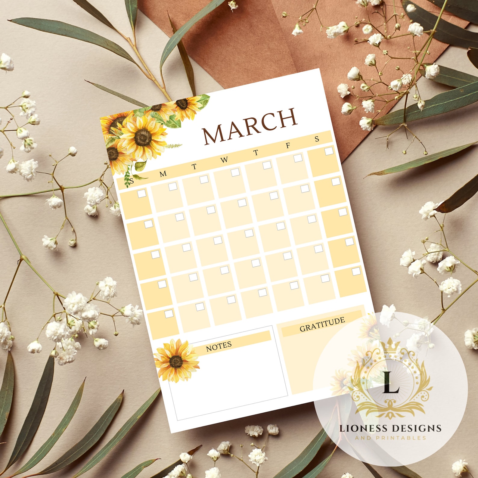 Sunflower Monthly Planner Printable - Etsy