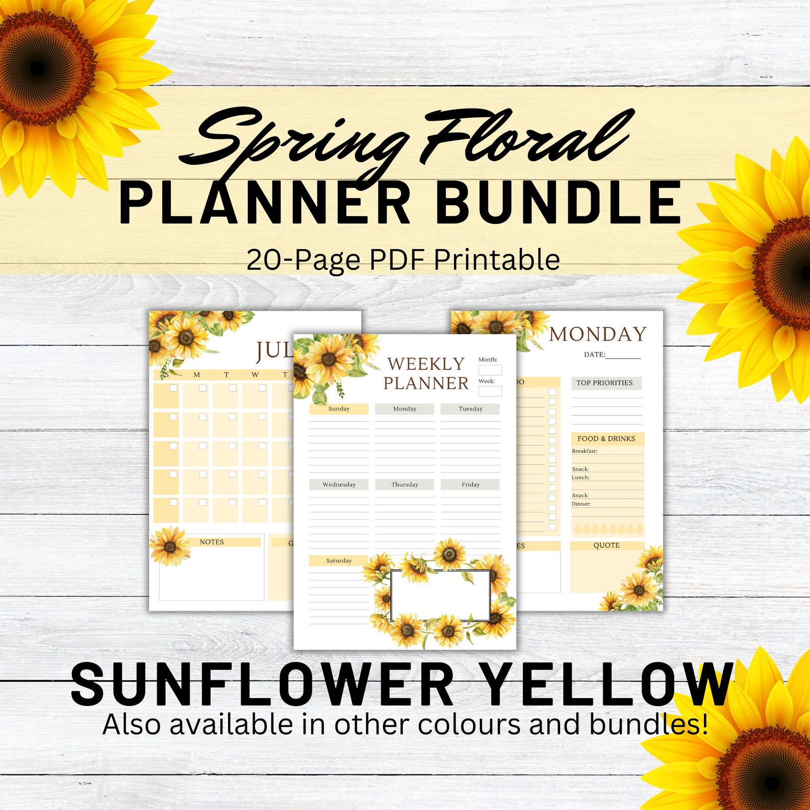 Sunflower Full Yearly Planner Printable - Etsy
