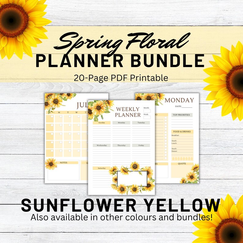 Sunflower Full Yearly Planner Printable - Etsy