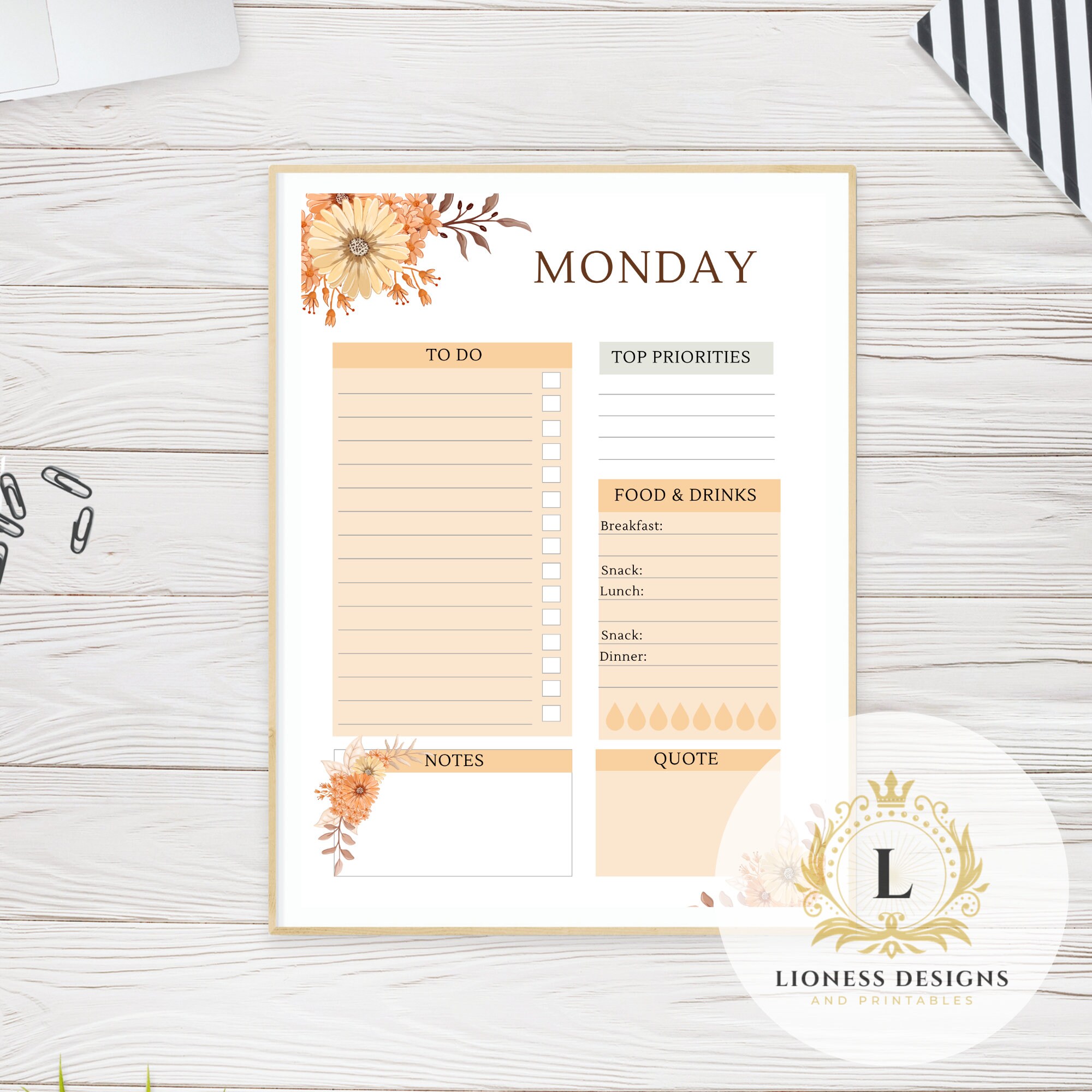 Orange Flower Daily Planner Printable - Etsy