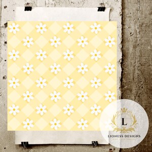 Daisy and Gingham Seamless Digital Paper Pattern - Multicolor Daisy ...